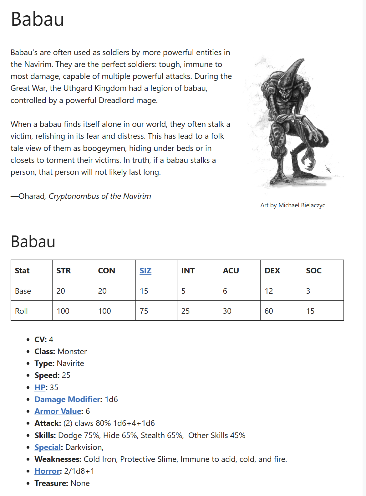Monster Stat Blocks - Basic Roleplaying - BRP Central - The Chaosium forums